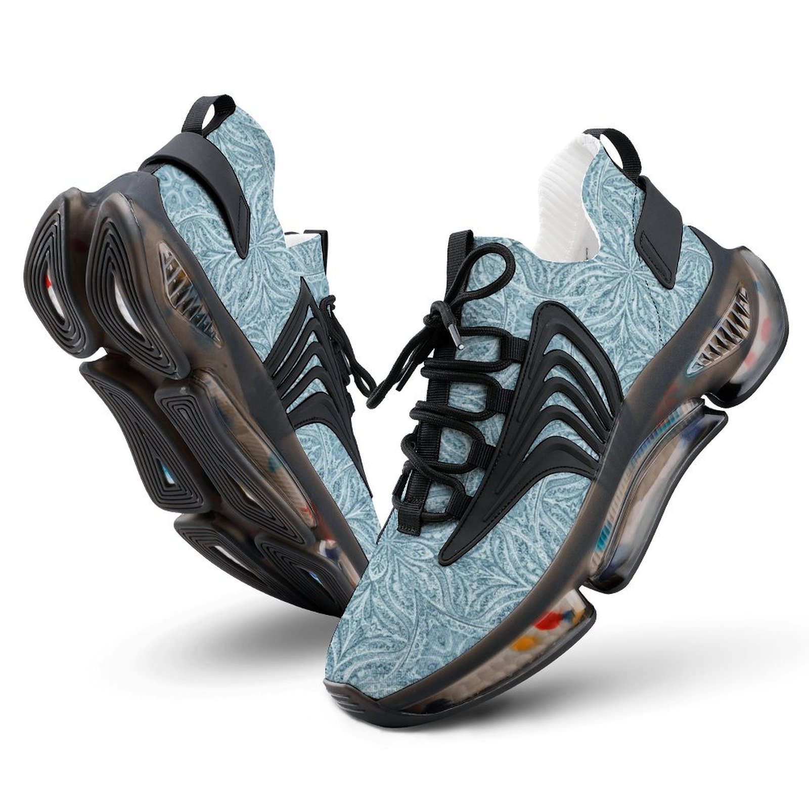 Blue Floral Tile Pattern Walking Shoes for Men Woman Lightweight Tennis ...