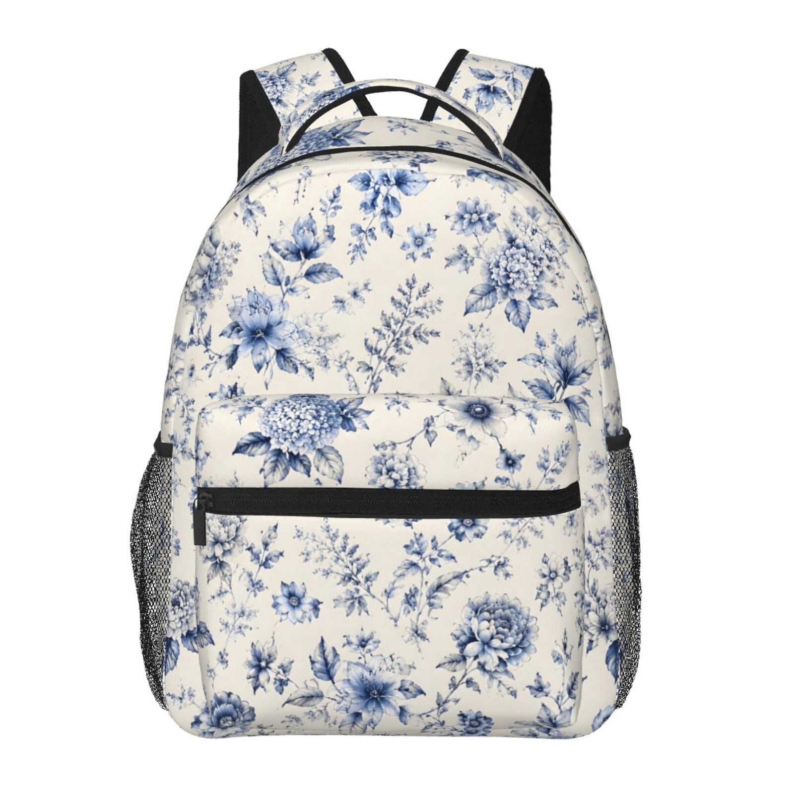 Blue Floral Toile Backpack Lightweight Travel Bag for Men and Women ...