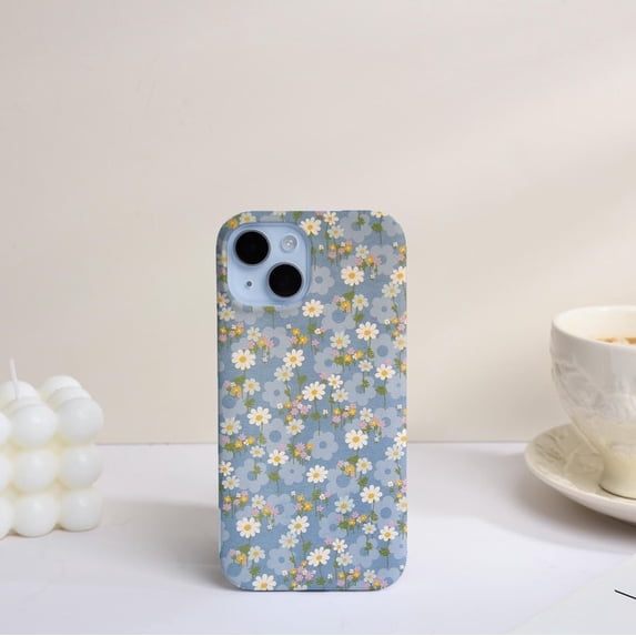 Blue Floral Tough Phone Case, White Flower Protective Matte Cover ...