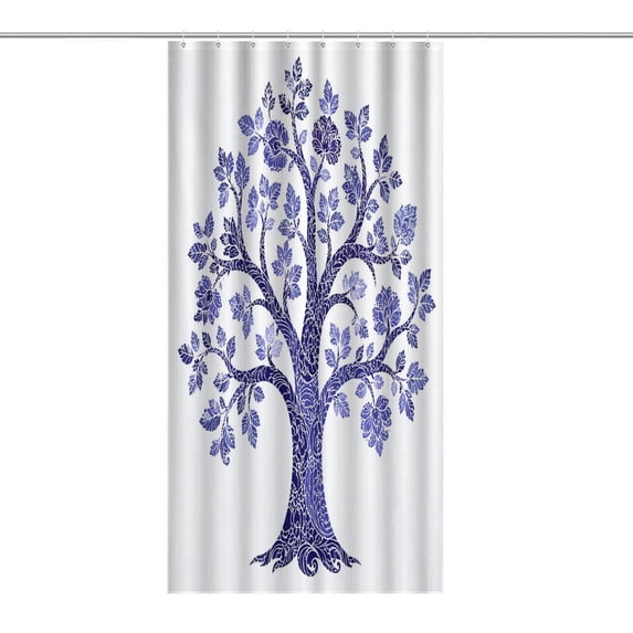 Blue Floral Tree Of Life Print Shower Curtain,Cloth Fabric Waterproof ...