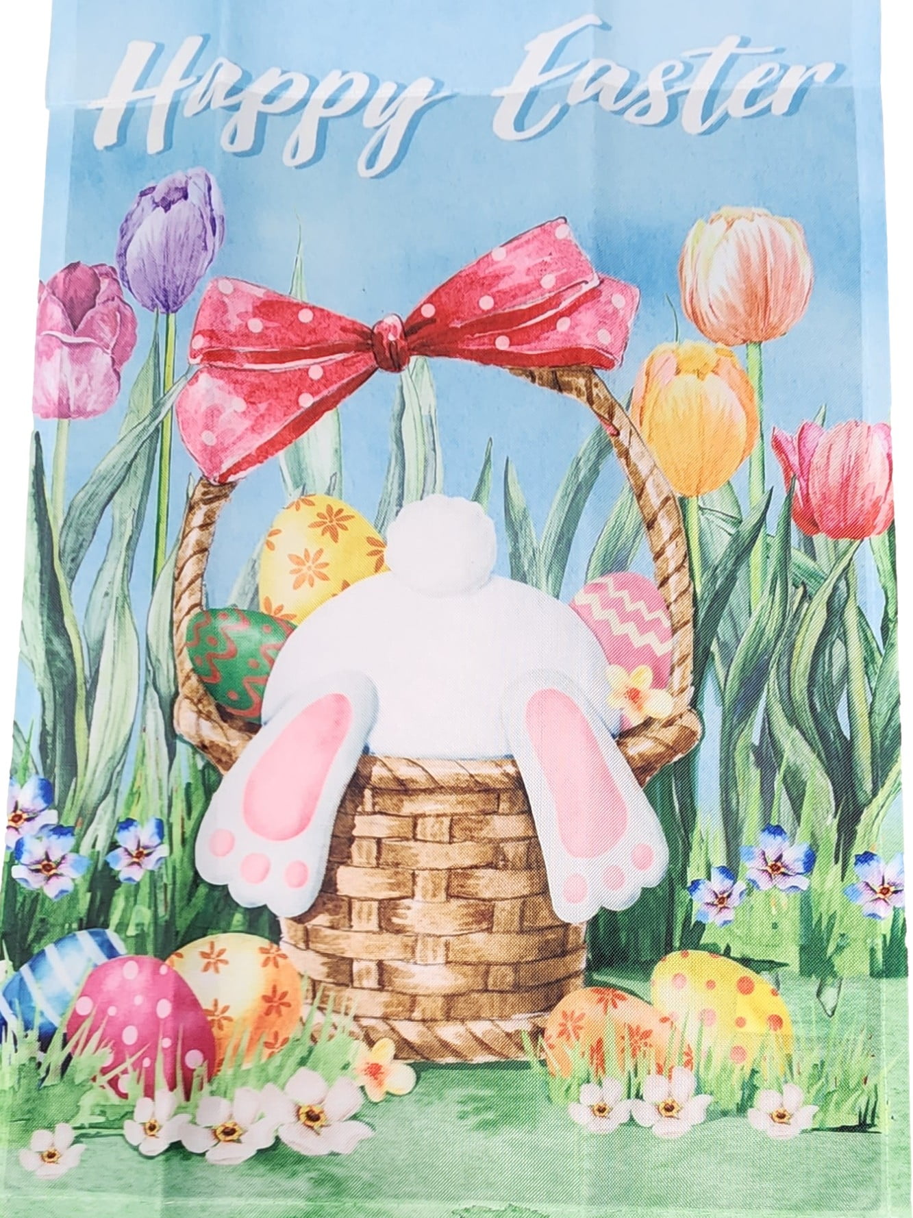 Blue Floral Tulips Happy Easter Bunny Rabbit Decorative Garden Flag 12 ...