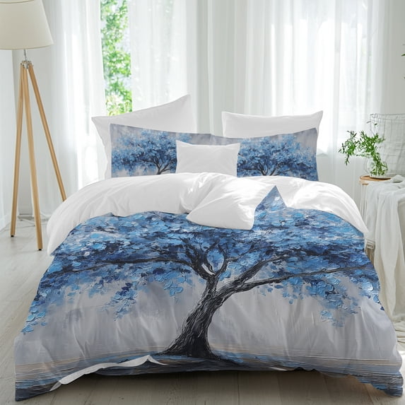 Blue Floral Twin Duvet Cover Set, Classical Flower Botanical Abstract ...
