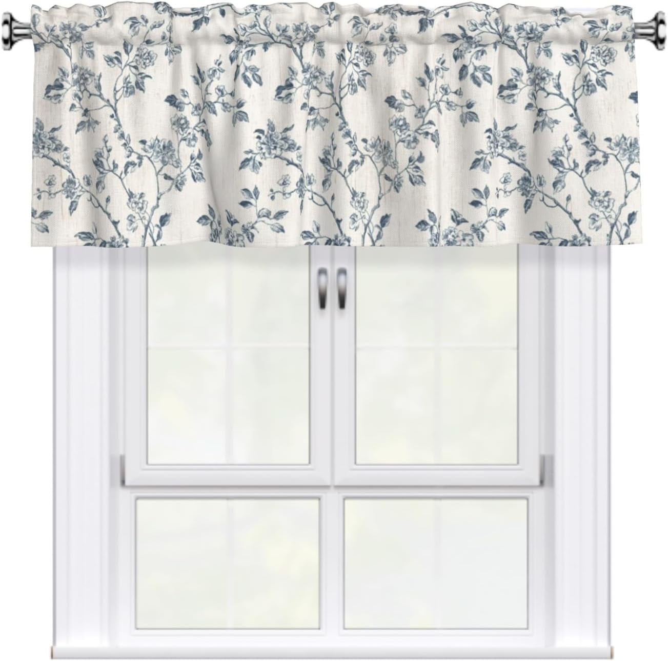 Blue Floral Valances for Windows - Dusty Blue Flower Kitchen Valance ...