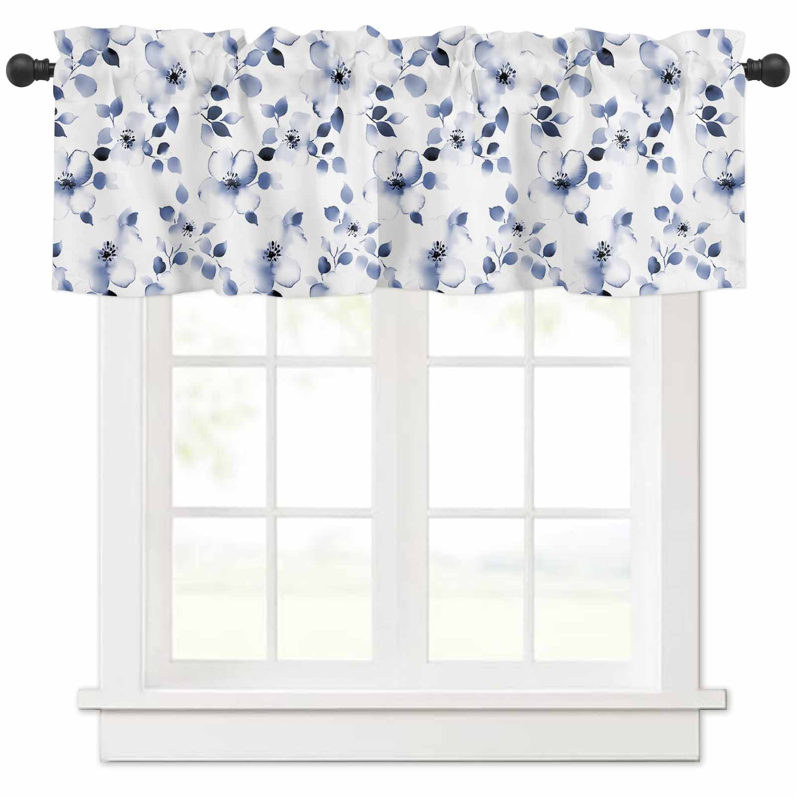 Blue Floral Valances for Windows Farmhouse Kitchen Curtains Valances ...