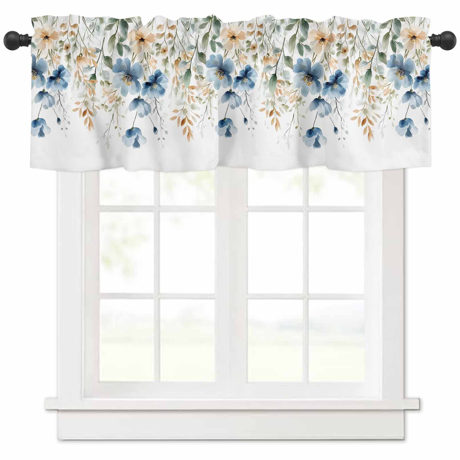 Blue Floral Valances for Windows Farmhouse Kitchen Curtains Valances ...