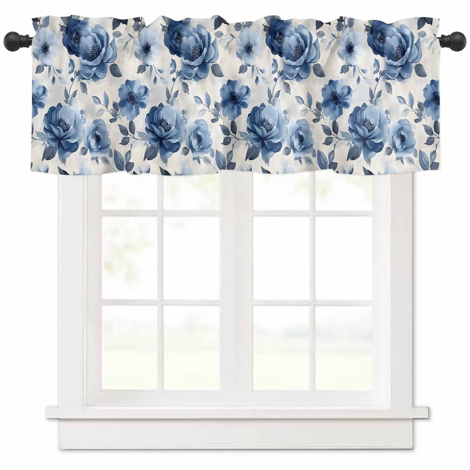 Blue Floral Valances for Windows Farmhouse Kitchen Curtains Valances ...