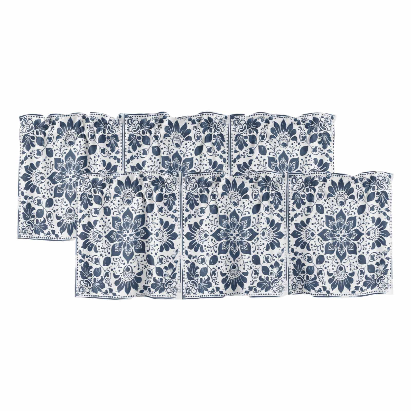 Blue Floral Valances for Windows, Light Filtering Kitchen Curtain ...