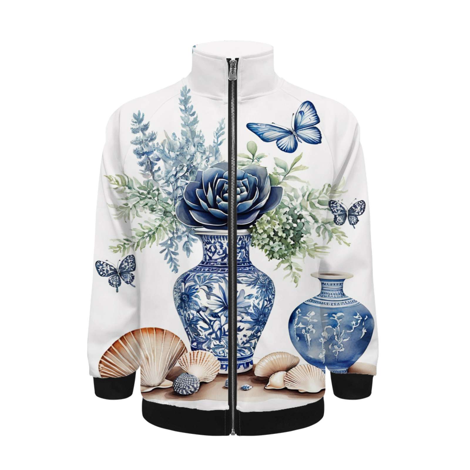 Blue Floral Vase Set Jacket Men's Street Cool Long Sleeves Coat ...