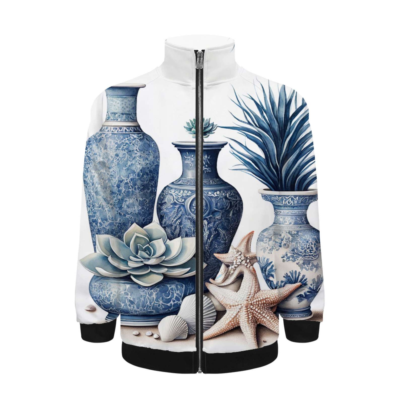 Blue Floral Vase Set Jacket Men's Street Cool Long Sleeves Coat ...
