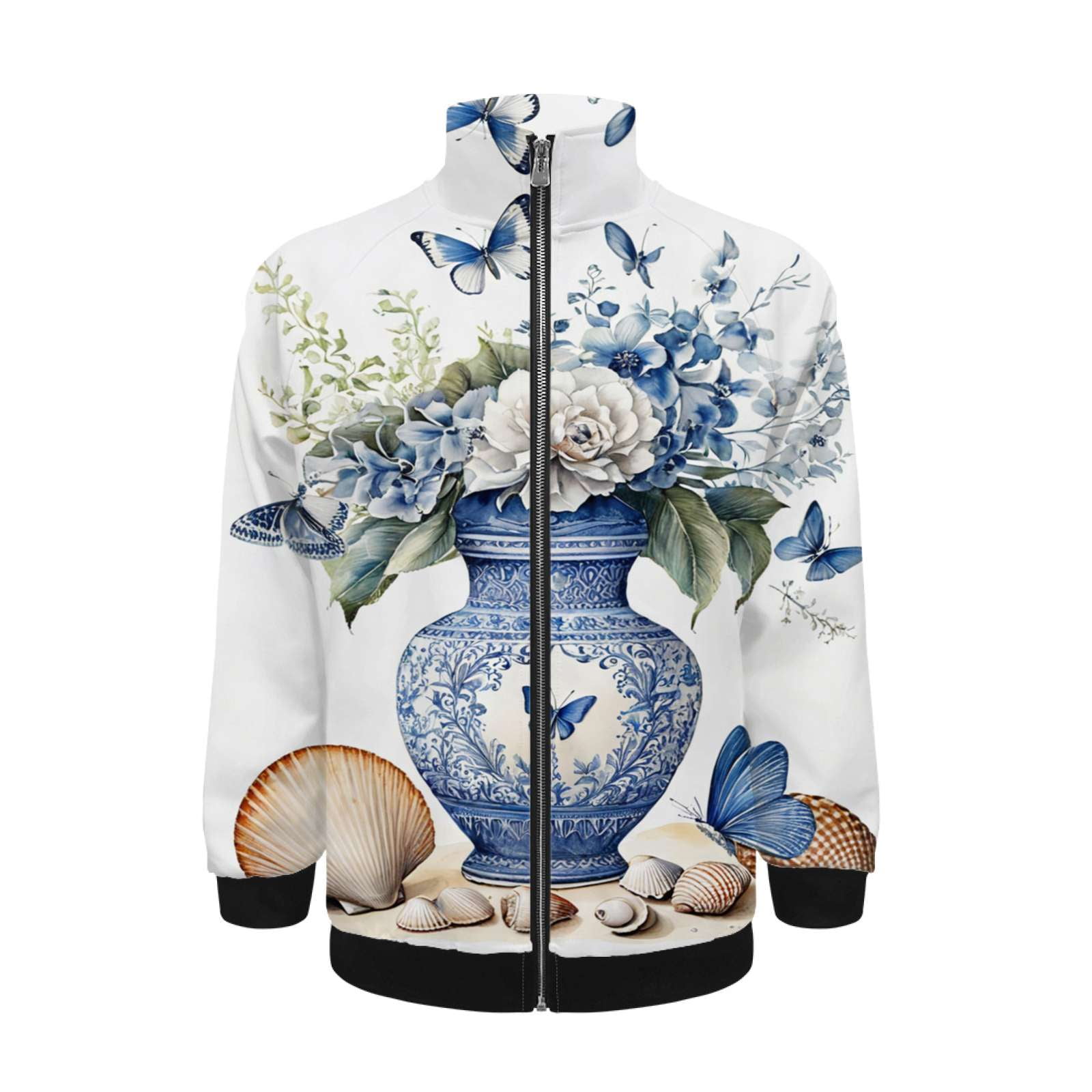 Blue Floral Vase Set Jacket Men's Street Cool Long Sleeves Coat ...
