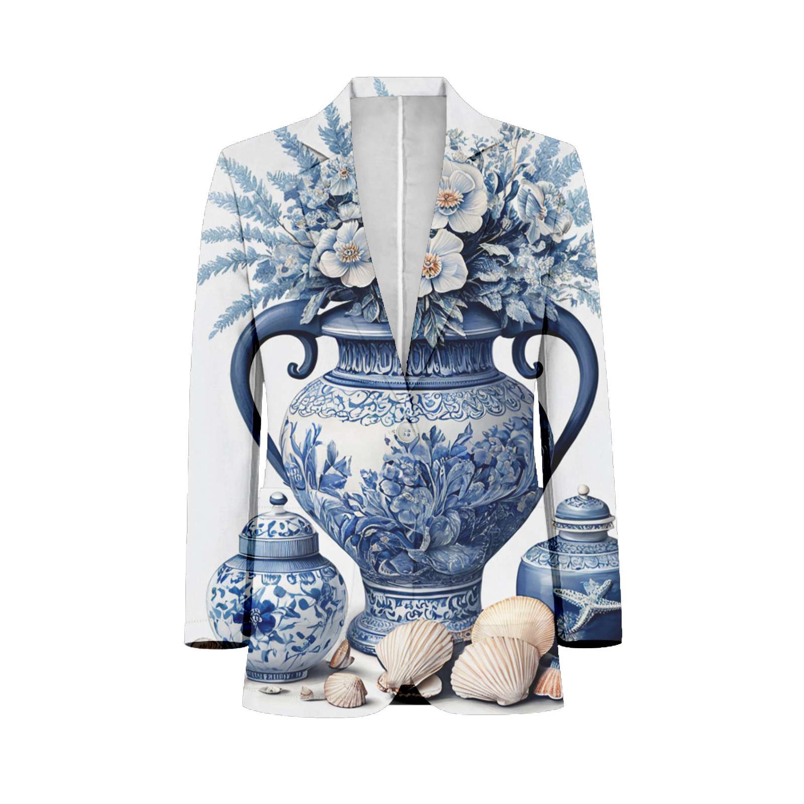 Blue Floral Vase Set Mens Suits Shawl Collar Slim Fit Suit Mens Groom ...