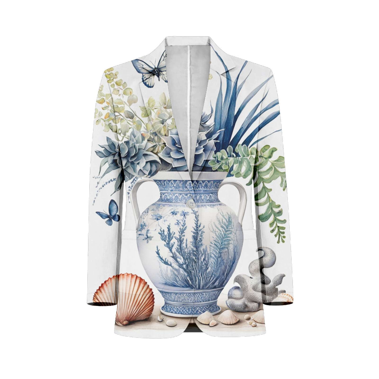 Blue Floral Vase Set Mens Suits Shawl Collar Slim Fit Suit Mens Groom ...