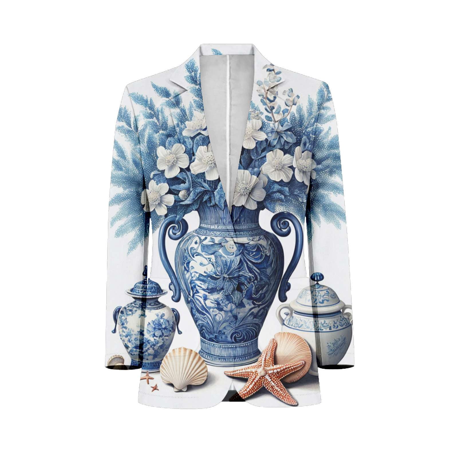 Blue Floral Vase Set Mens Suits Shawl Collar Slim Fit Suit Mens Groom ...