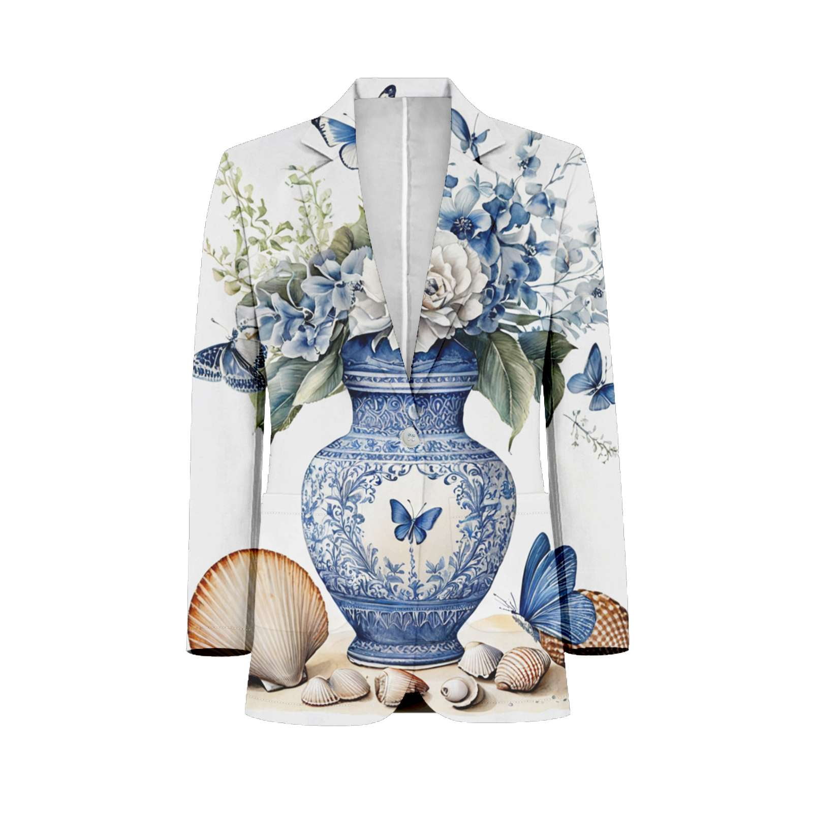 Blue Floral Vase Set Mens Suits Shawl Collar Slim Fit Suit Mens Groom ...