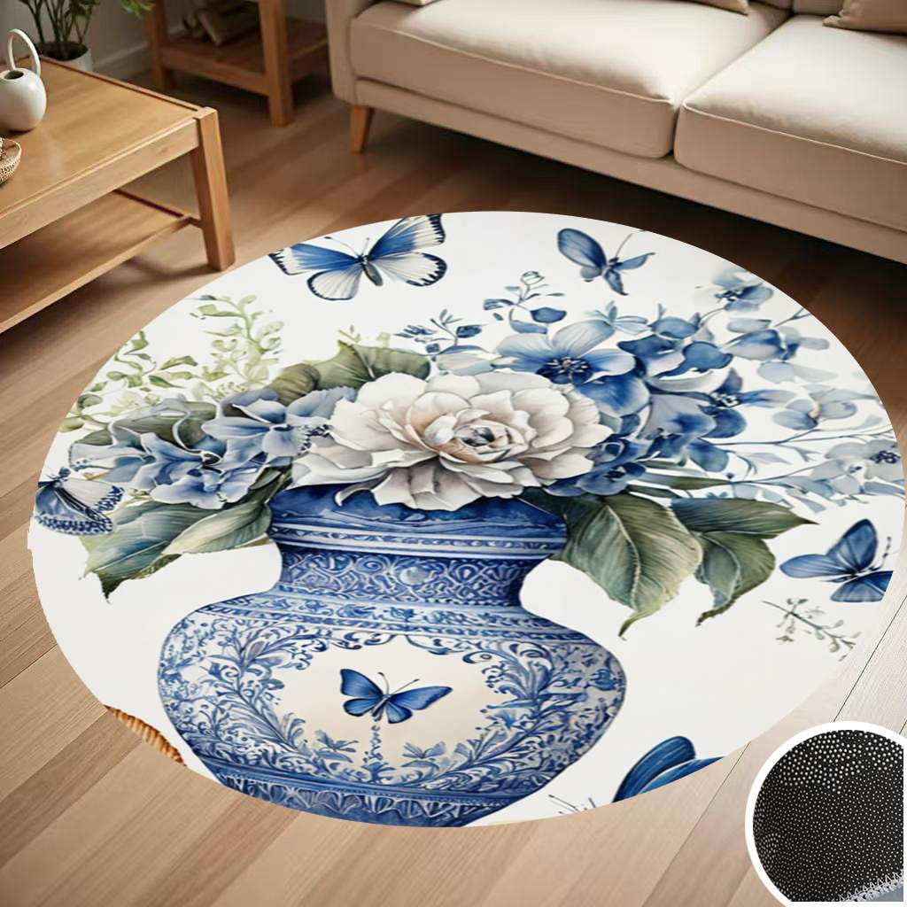 Blue Floral Vase Set Round Carpet Living Room Bedroom Home Decoration ...