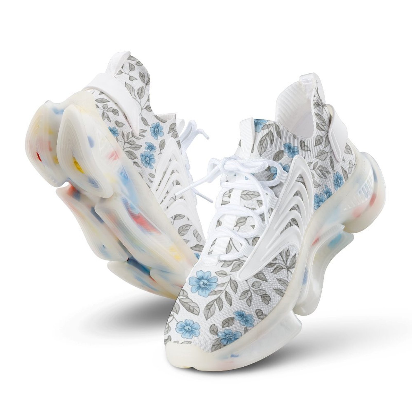 Blue Floral Vine Pattern Walking Shoes for Men Woman Lightweight Tennis ...