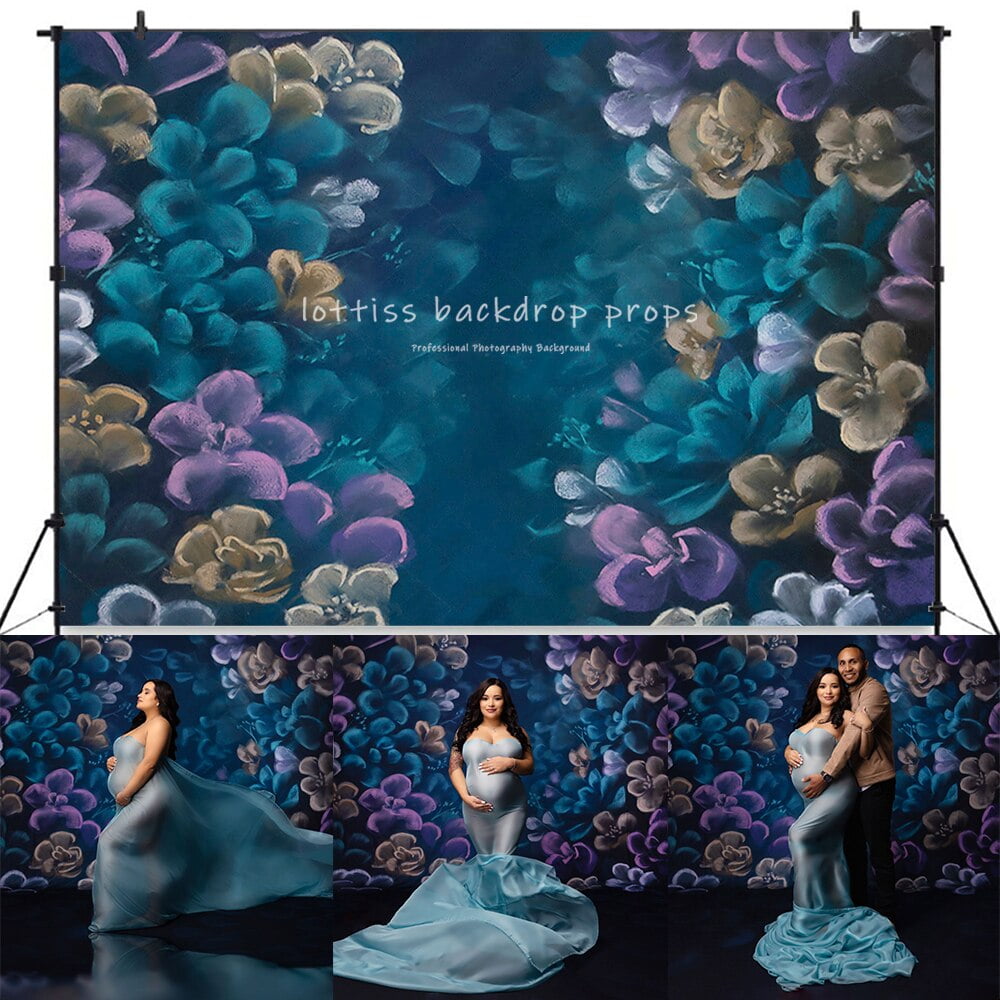 Blue Floral Vintage Abstract Flowers Photography Backdrops Newborn Baby ...