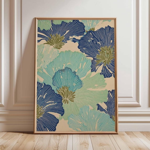 Blue Floral Wall Art Modern Botanical Print Abstract Flower Poster ...