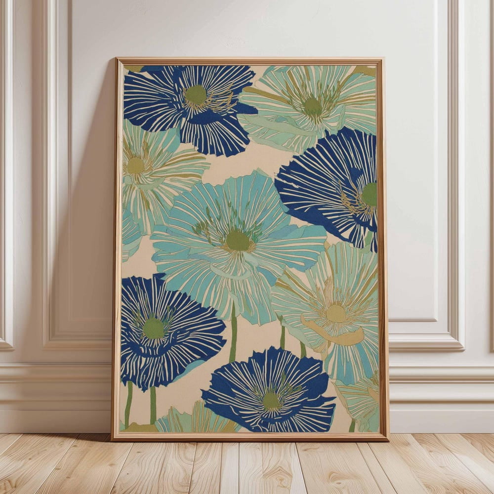 Blue Floral Wall Art Modern Japanese Botanical Print Home Decor Office ...