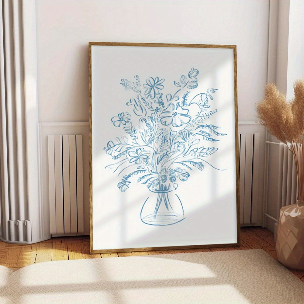 Blue Floral Wall Art Poster Delicate Gemstone Illustration Chic ...