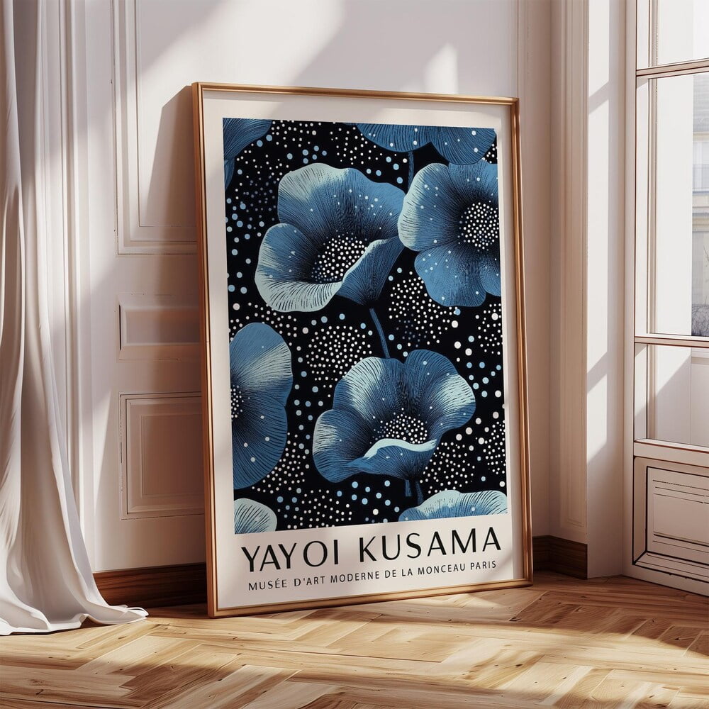 Blue Floral Wall Art Yayoi Kusama Print, Modern Floral Print Bedroom ...