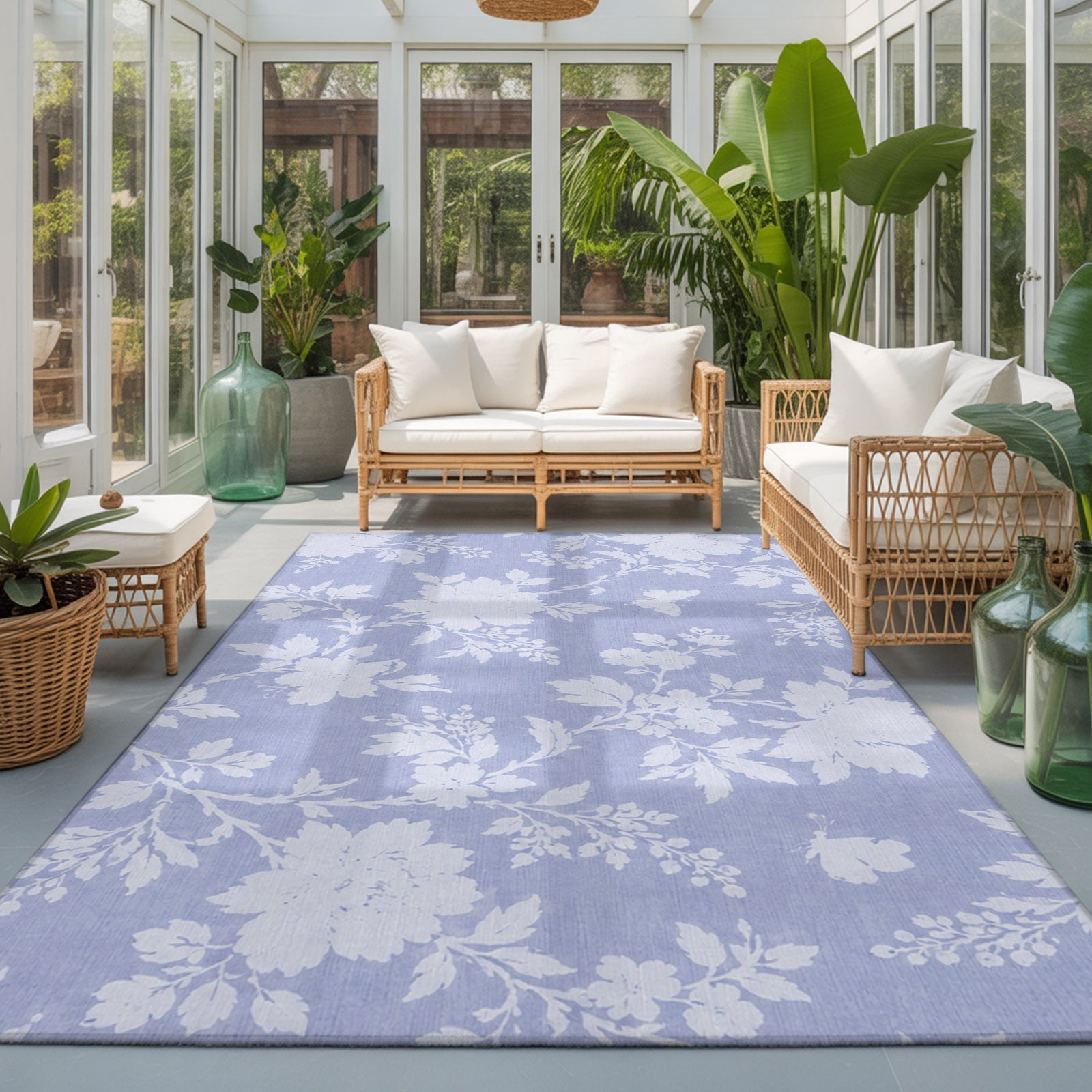 Blue Floral Washable Area Rugs 2.7'x5', Country Vintage Pastoral ...