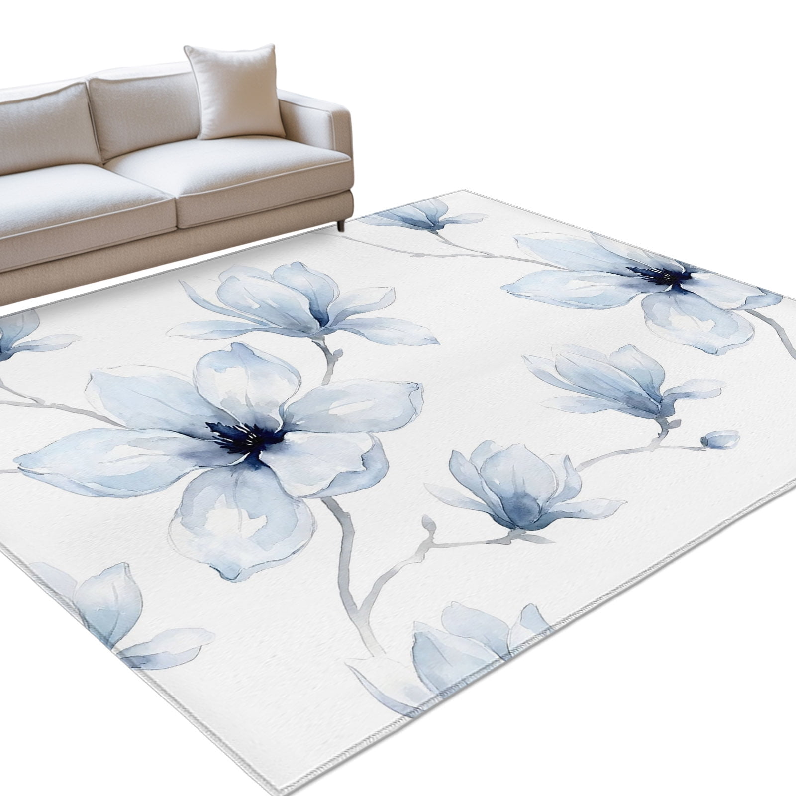 Blue Floral Washable Rug 2.7x5 Area Rug for Living Room Bedroom Non ...