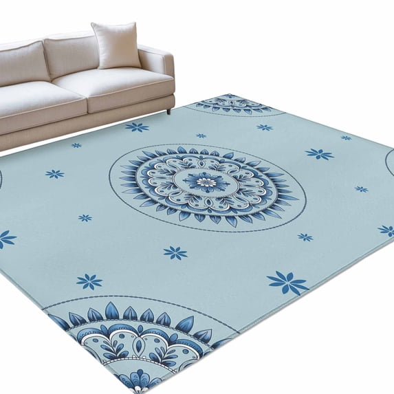 Blue Floral Washable Rug 3x5 Area Rug for Living Room Bedroom Non Slip ...