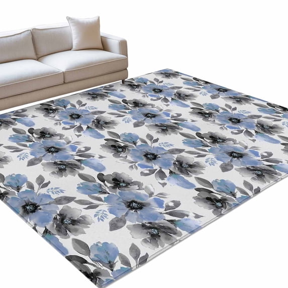 Blue Floral Washable Rug 6x9 Area Rug for Living Room Bedroom Non Slip ...