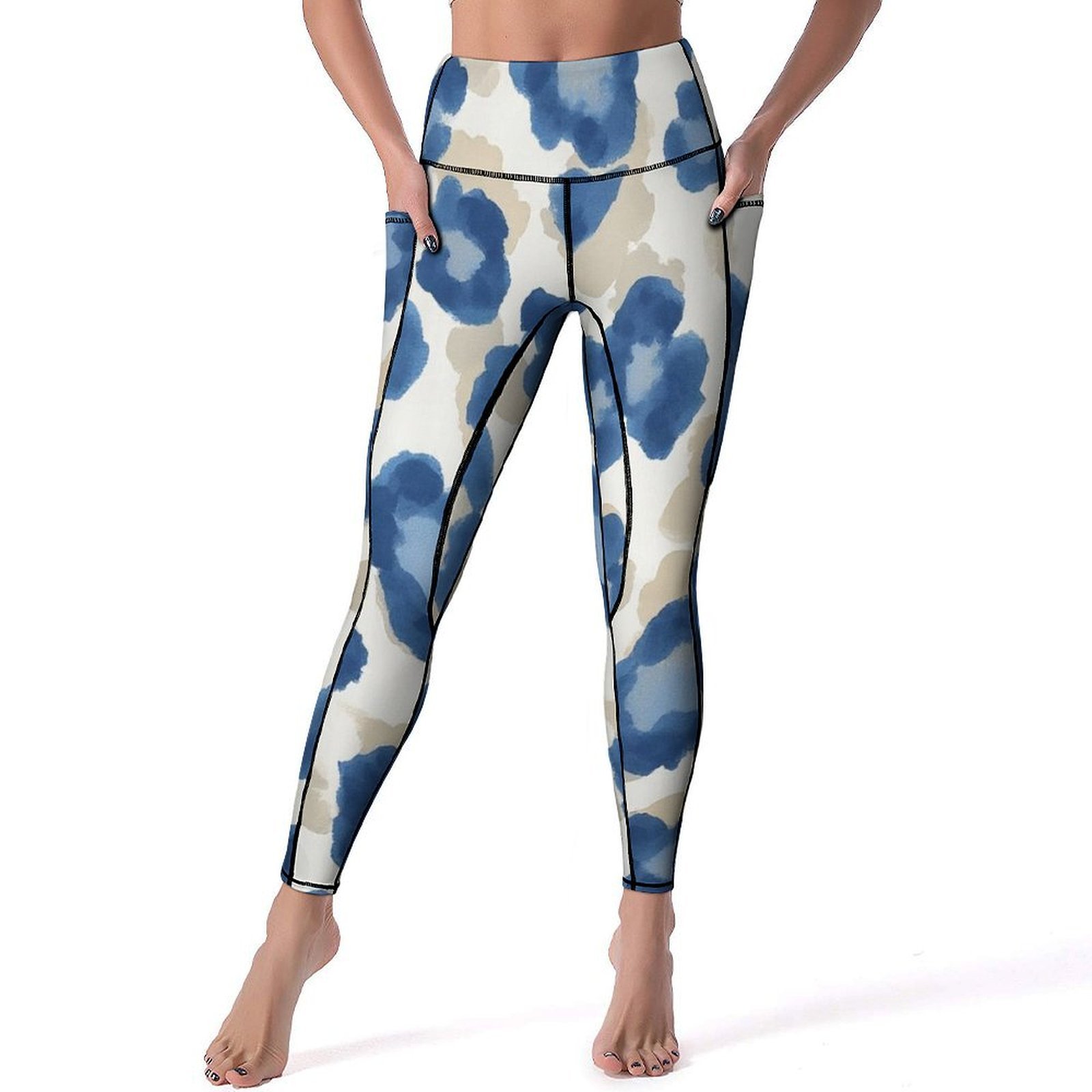 Blue Floral Watercolor Pattern Leggings Gym Wear Gym Sportswear Woman ...