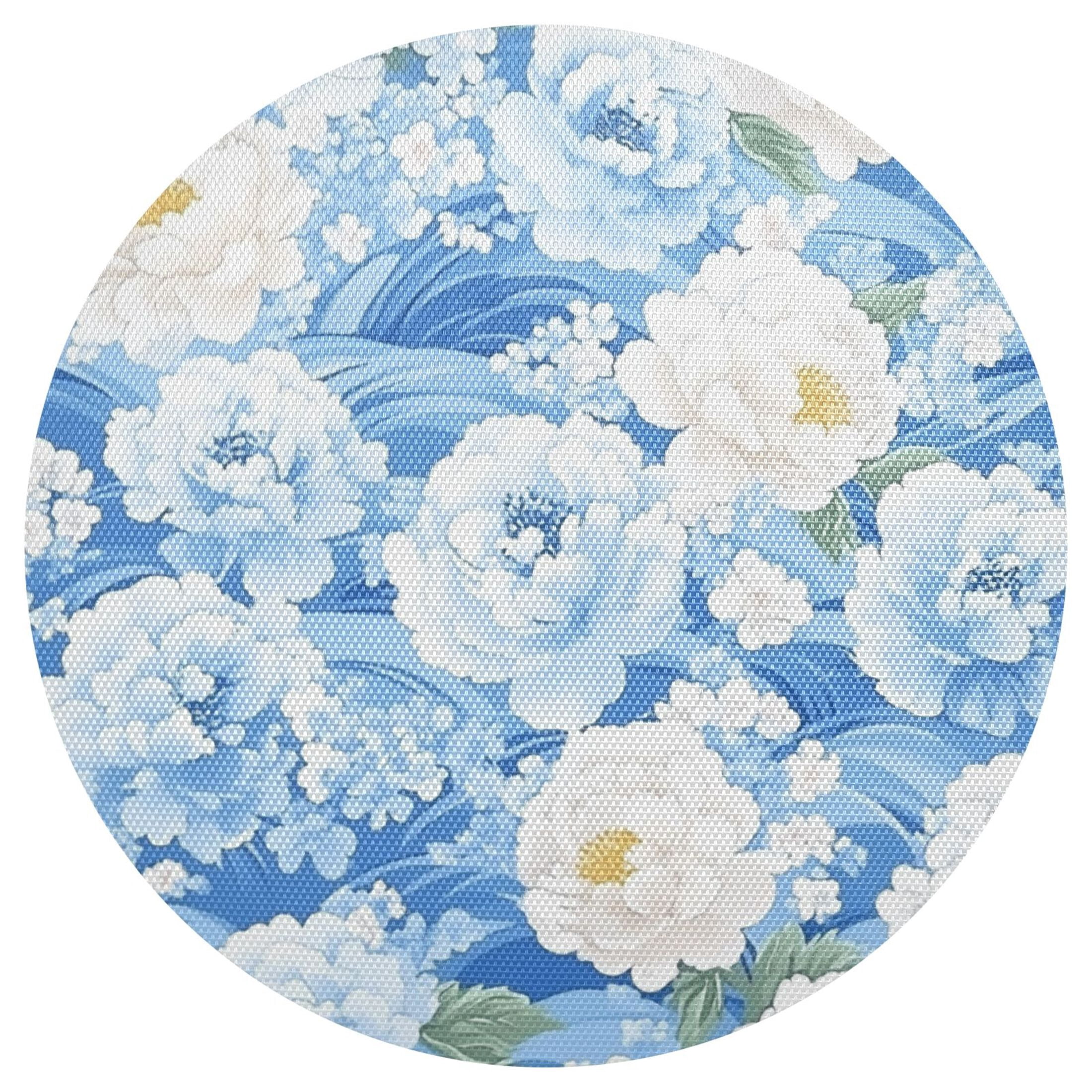 Blue Floral Waves 15.4in Diameter PVC Plate Mat, Heat-Resistant and ...