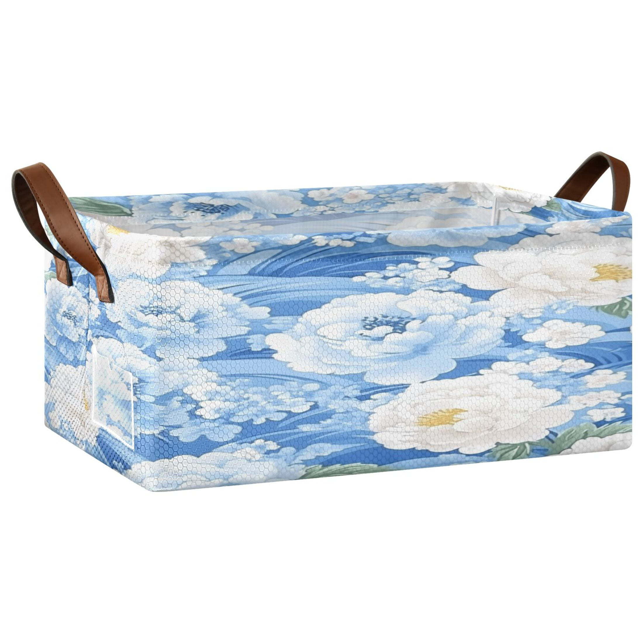 Blue Floral Waves Open Home Storage Bins Foldable Metal Frame Shelf ...