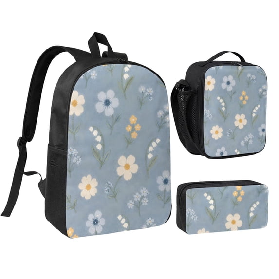 Blue Floral Wildflower Backpack Set 3pc Including Backpack, Lunch Bag ...