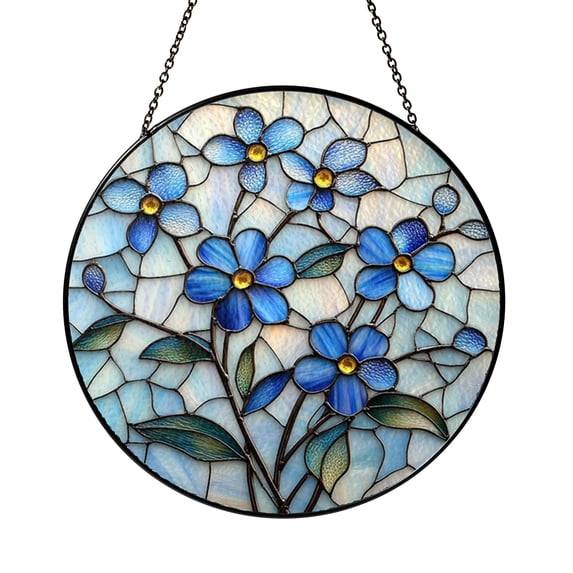 Blue Floral Window Hanging Suncatcher, Stained Glass Style Botanical ...