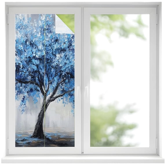 Blue Floral Window Privacy Film Classical Flower Botanical Abstract ...