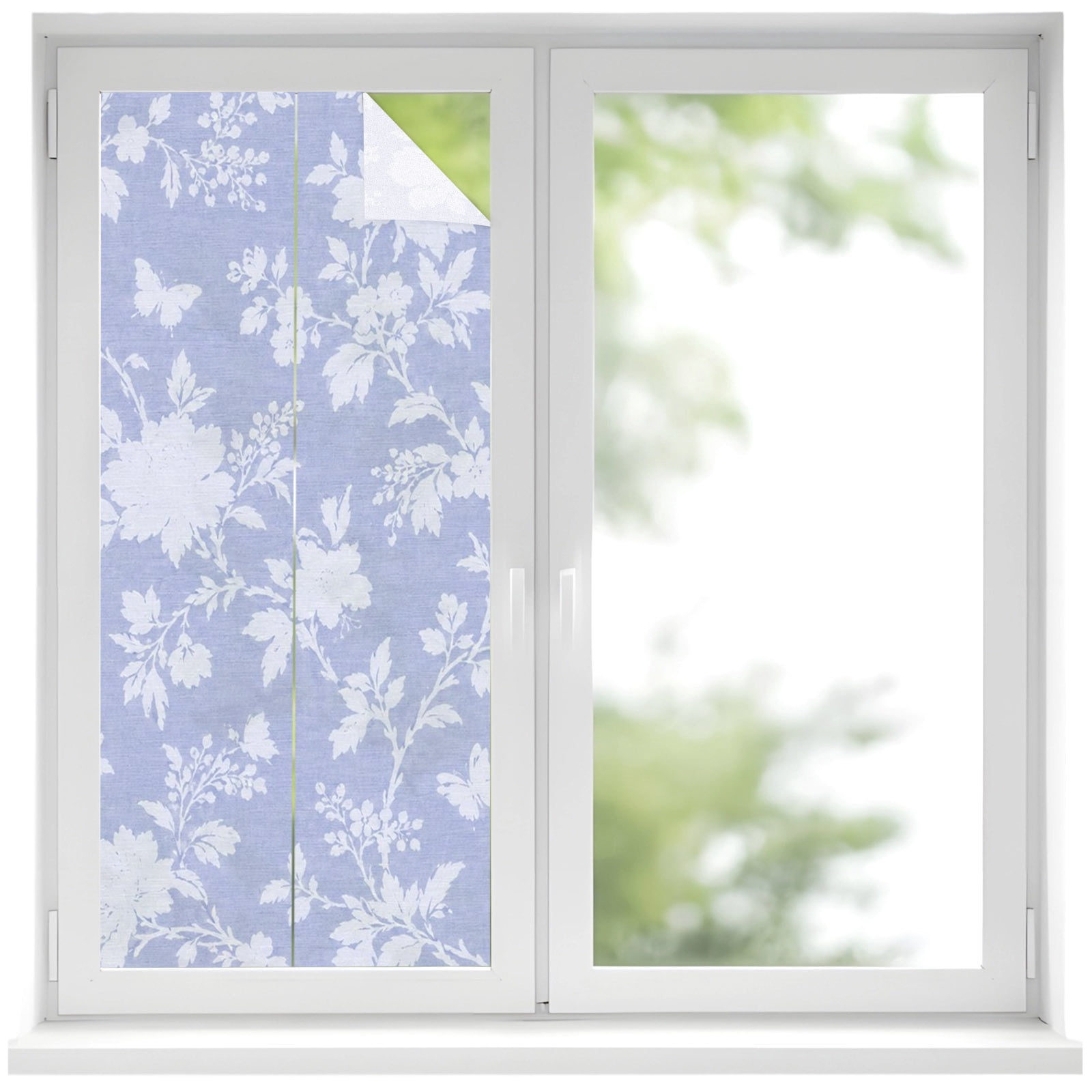 Blue Floral Window Privacy Film, Country Vintage Pastoral Botanical ...