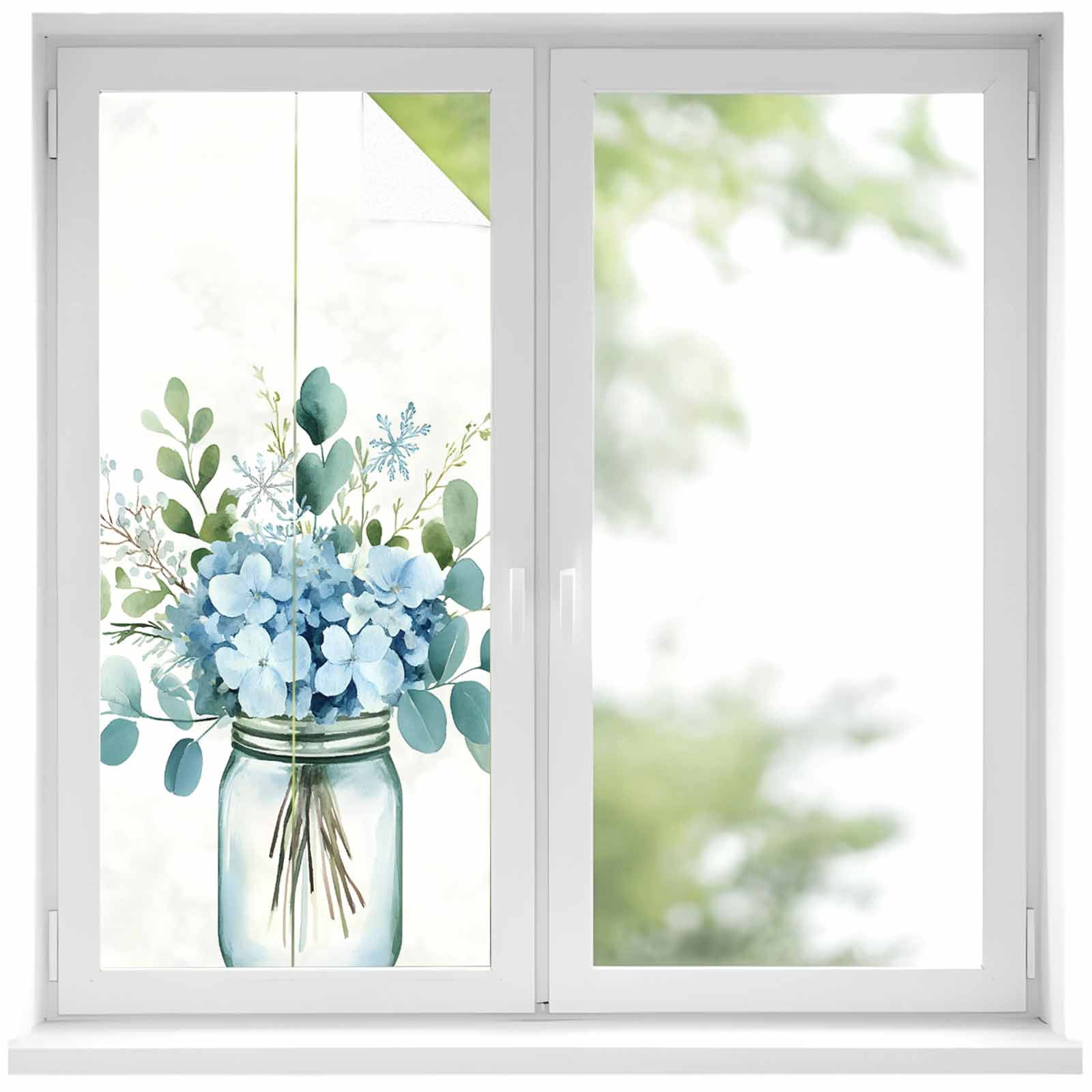 Blue Floral Window Privacy Film Pastoral Eucalyptus Leaf Decorative ...