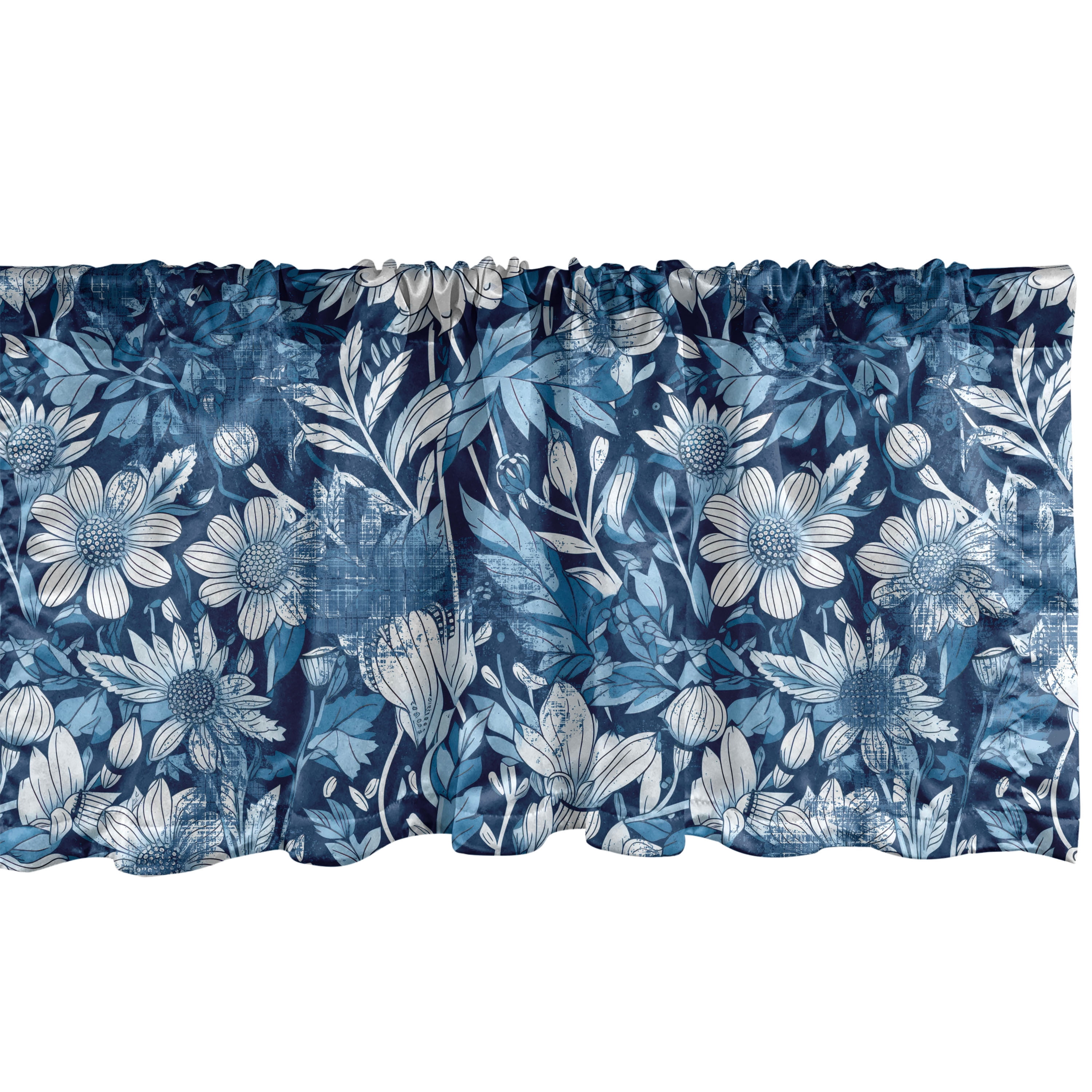 Blue Floral Window Valance, Vintage Ethnic Themed Pattern of Meadow ...