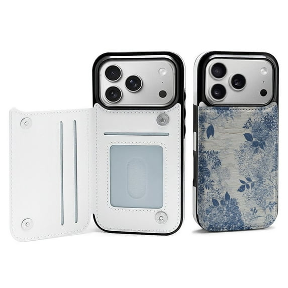 Blue Floral Wooden Design Leather Wallet Case for iPhone 12 Pro Max ...