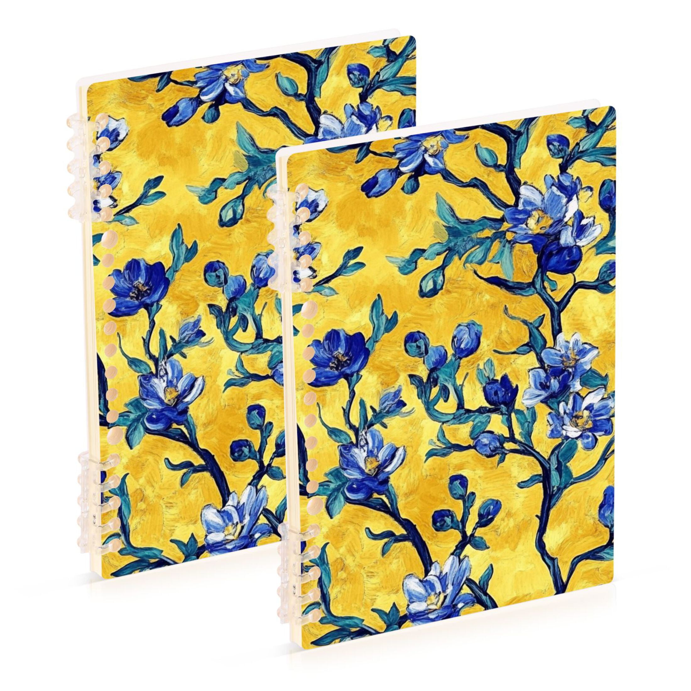 Blue Floral Yellow Background Lined Spiral Journal Notebook 60 Pages A5 ...