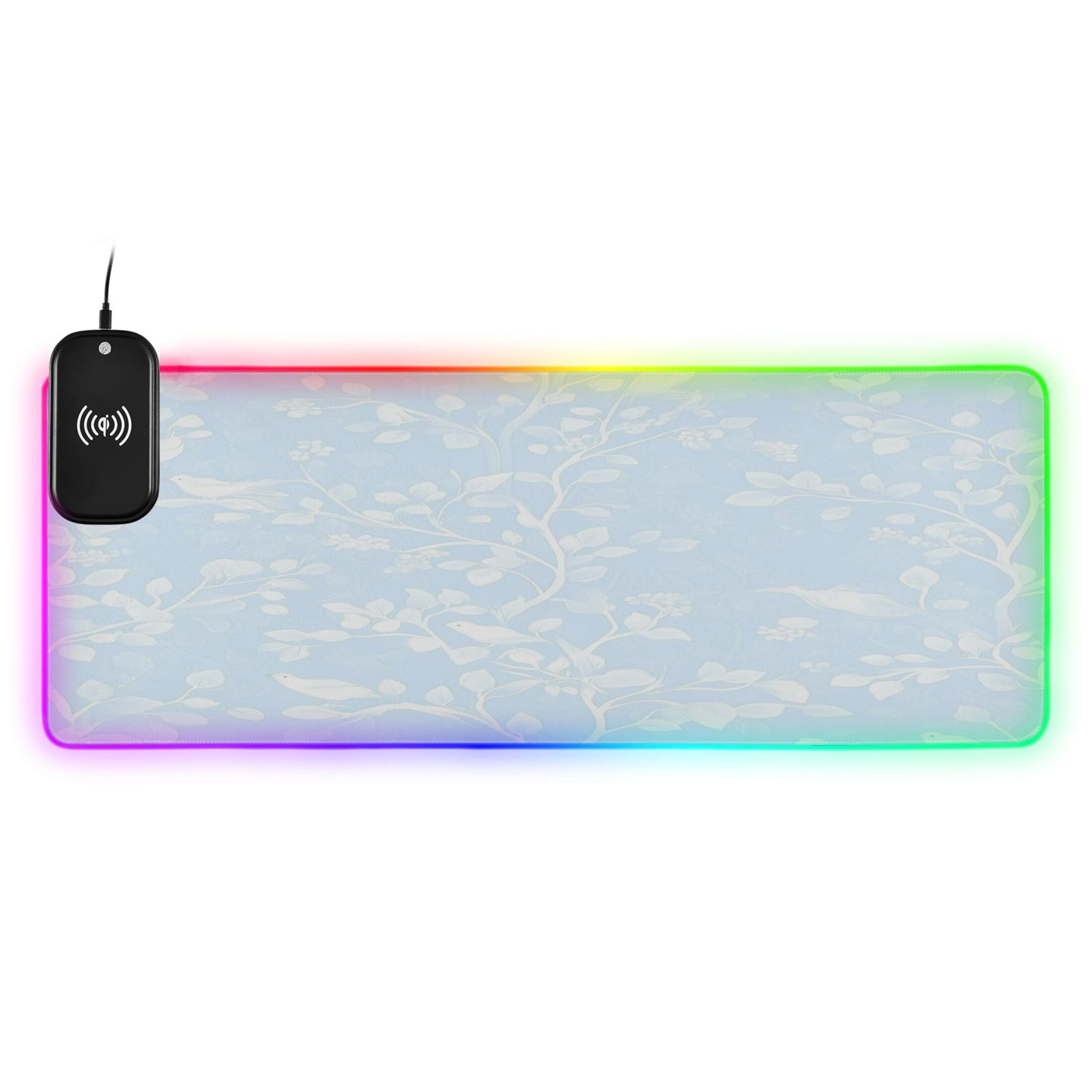 Blue Floral and Birds Pattern Large RGB Gaming Mouse Pad with Fast ...