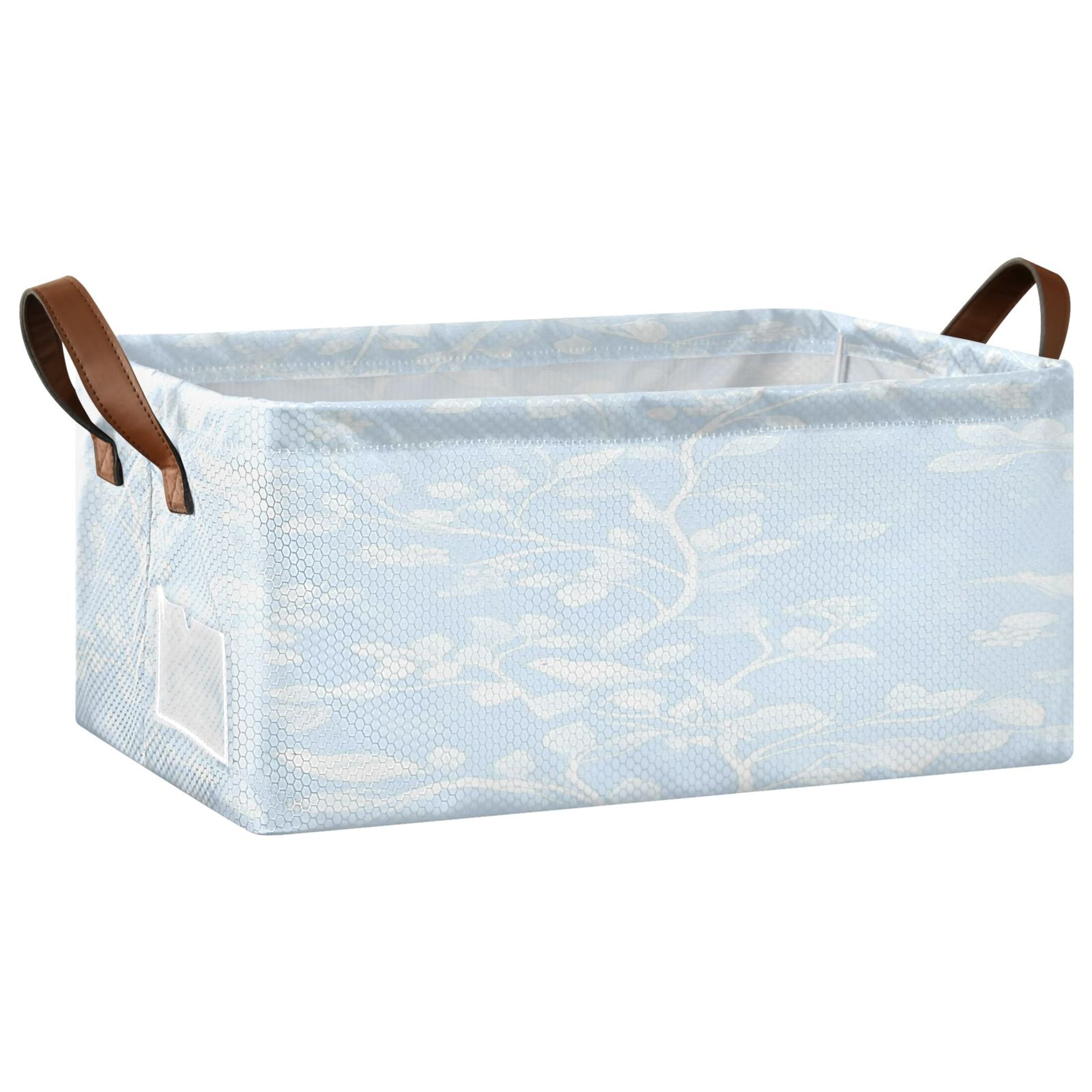 Blue Floral and Birds Pattern Open Home Storage Bins Foldable Metal ...