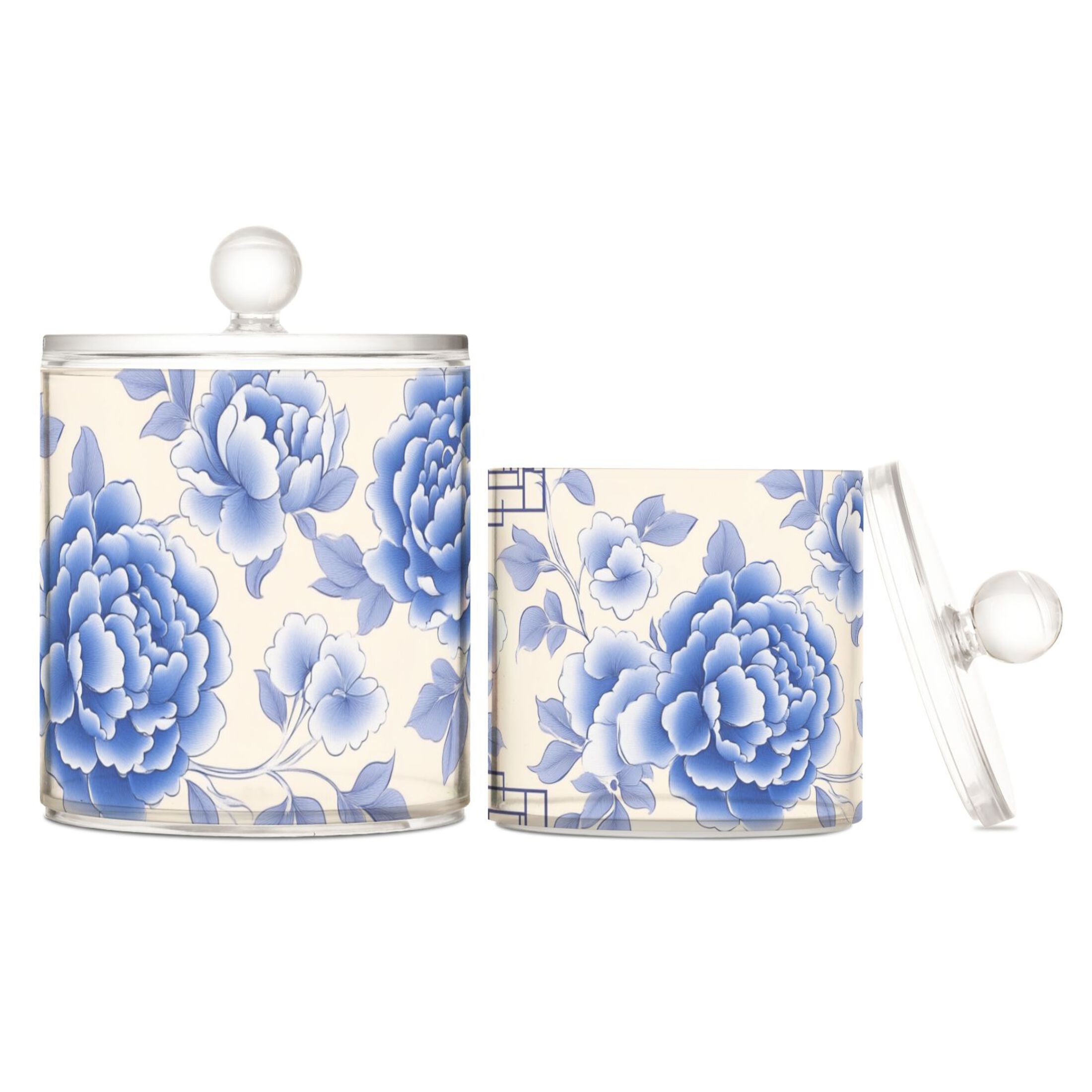 Blue Florals Decorative Frame Translucent Plastic Cans Storage ...