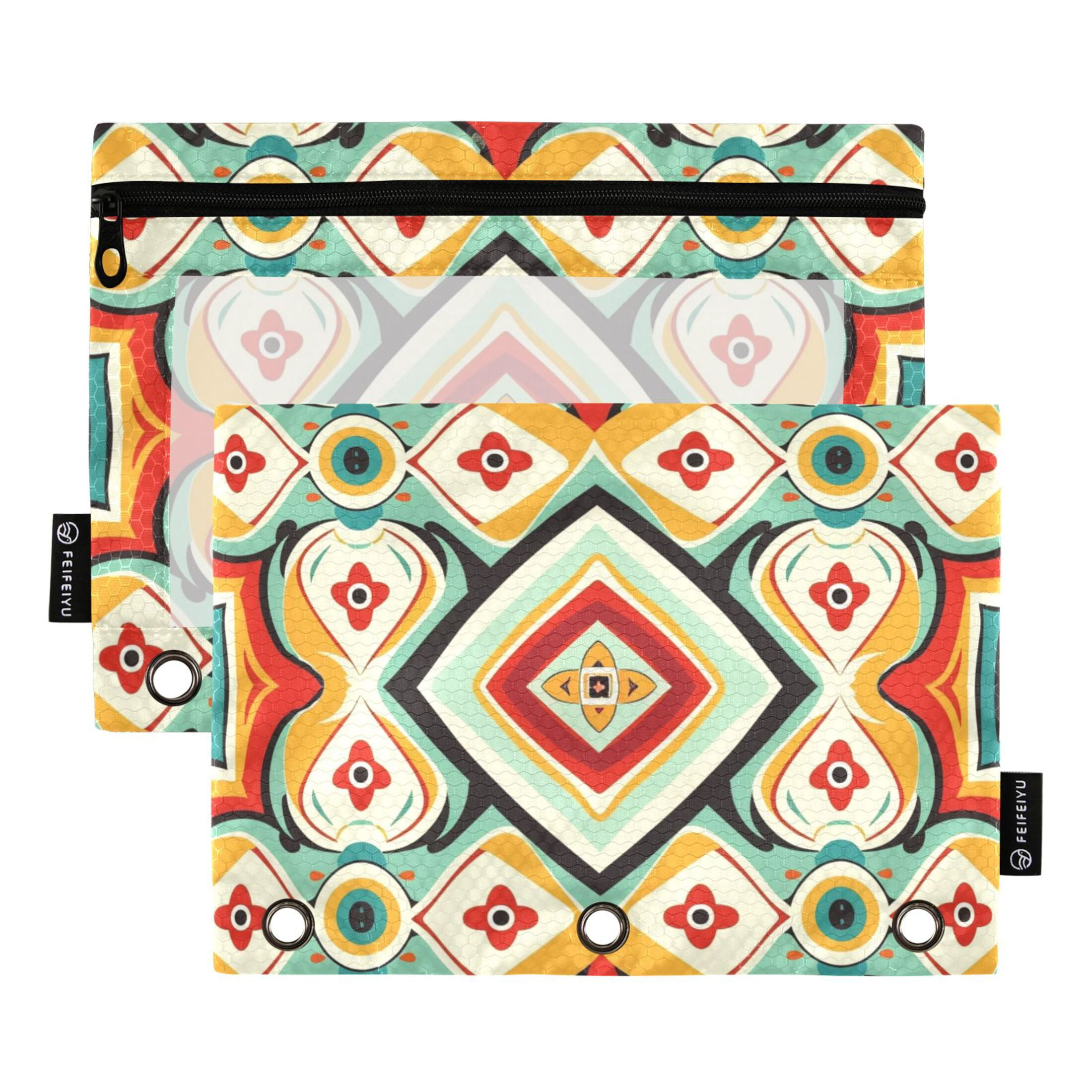 Blue Florals Leaves Elegant Frame Binder Pouches Zipper Pocket Document ...