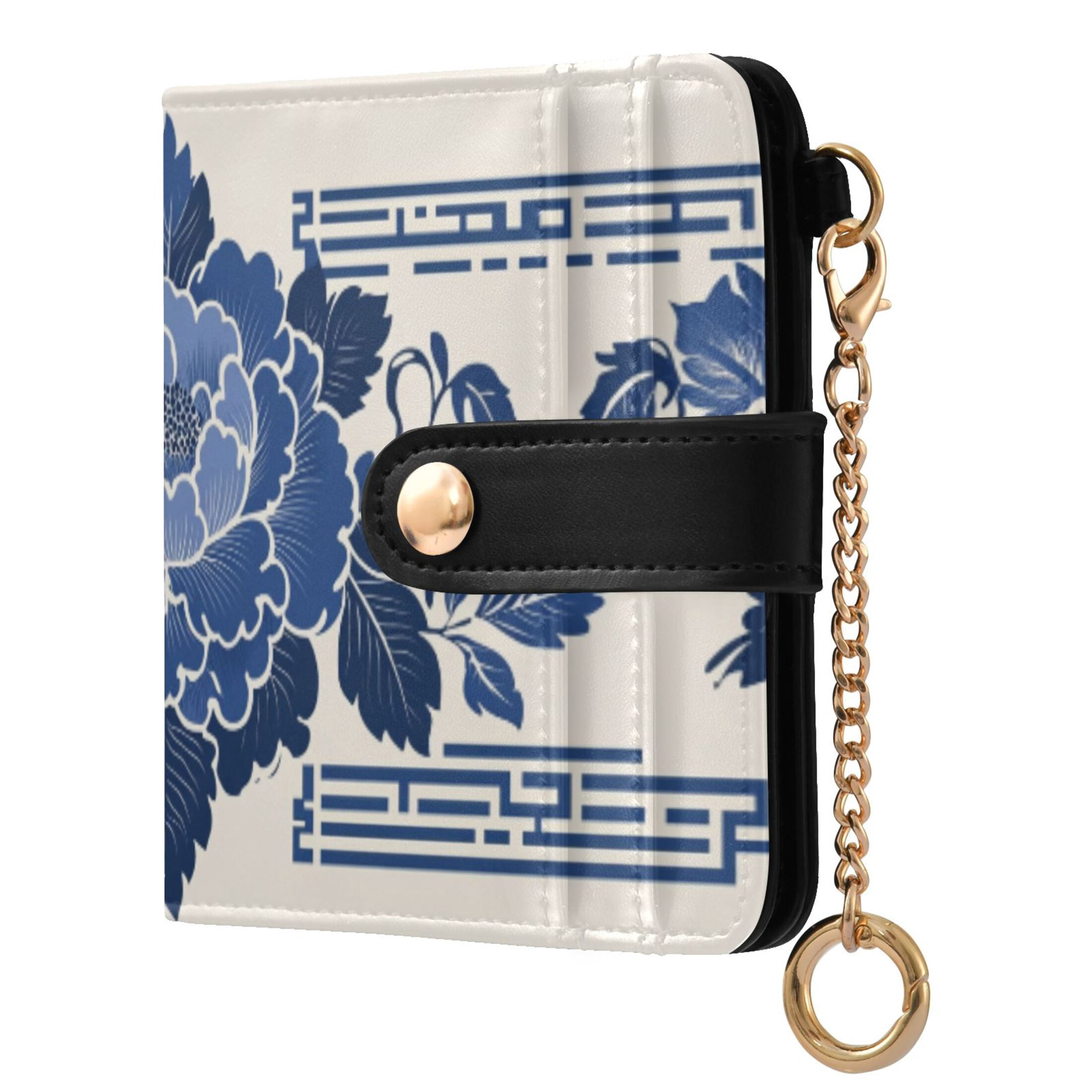 Blue Florals Leaves Elegant Frame Women's Wallet PU Leather Card Cases ...