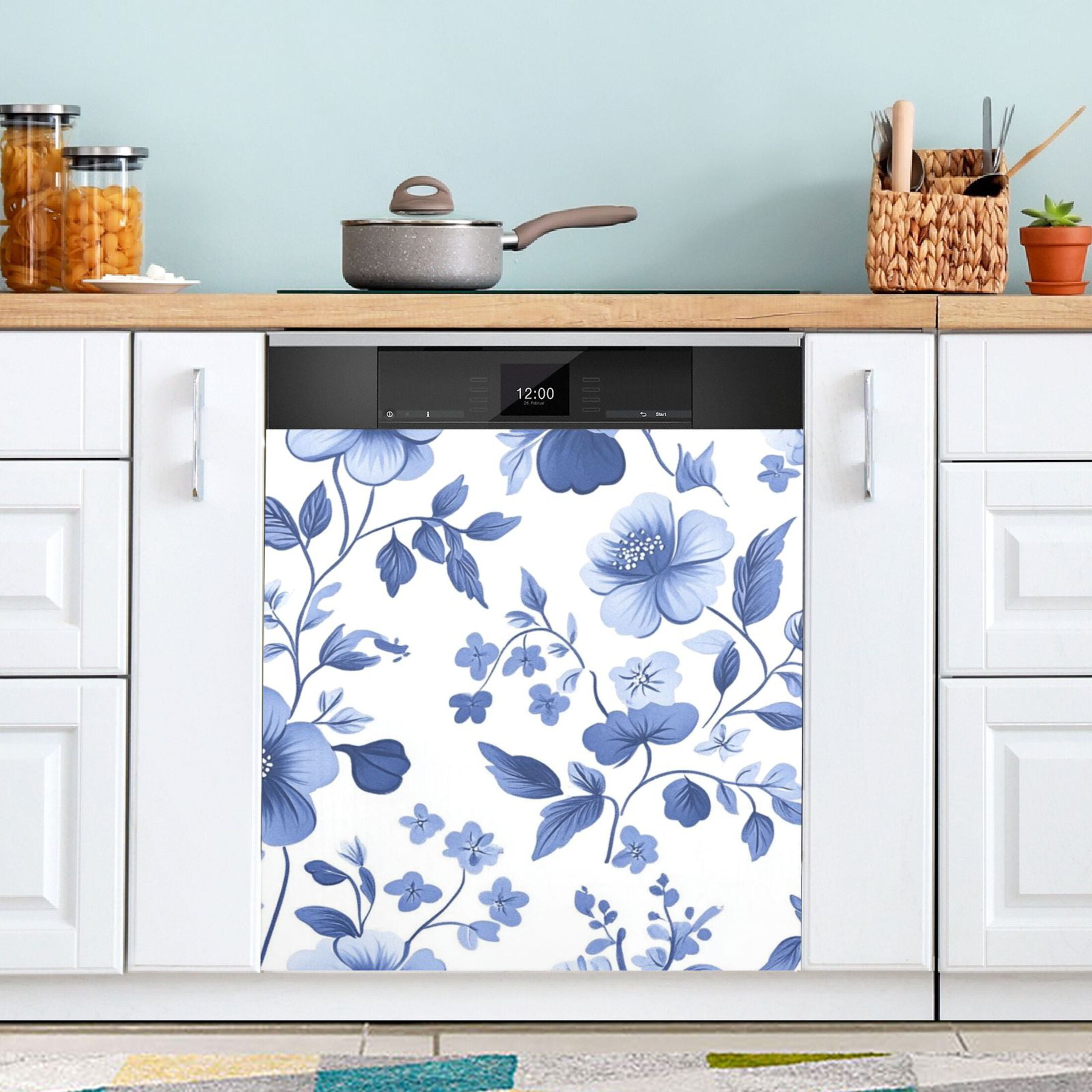 Blue Florals Leaves Pastel Style Dishwasher Magnet Refrigerator ...