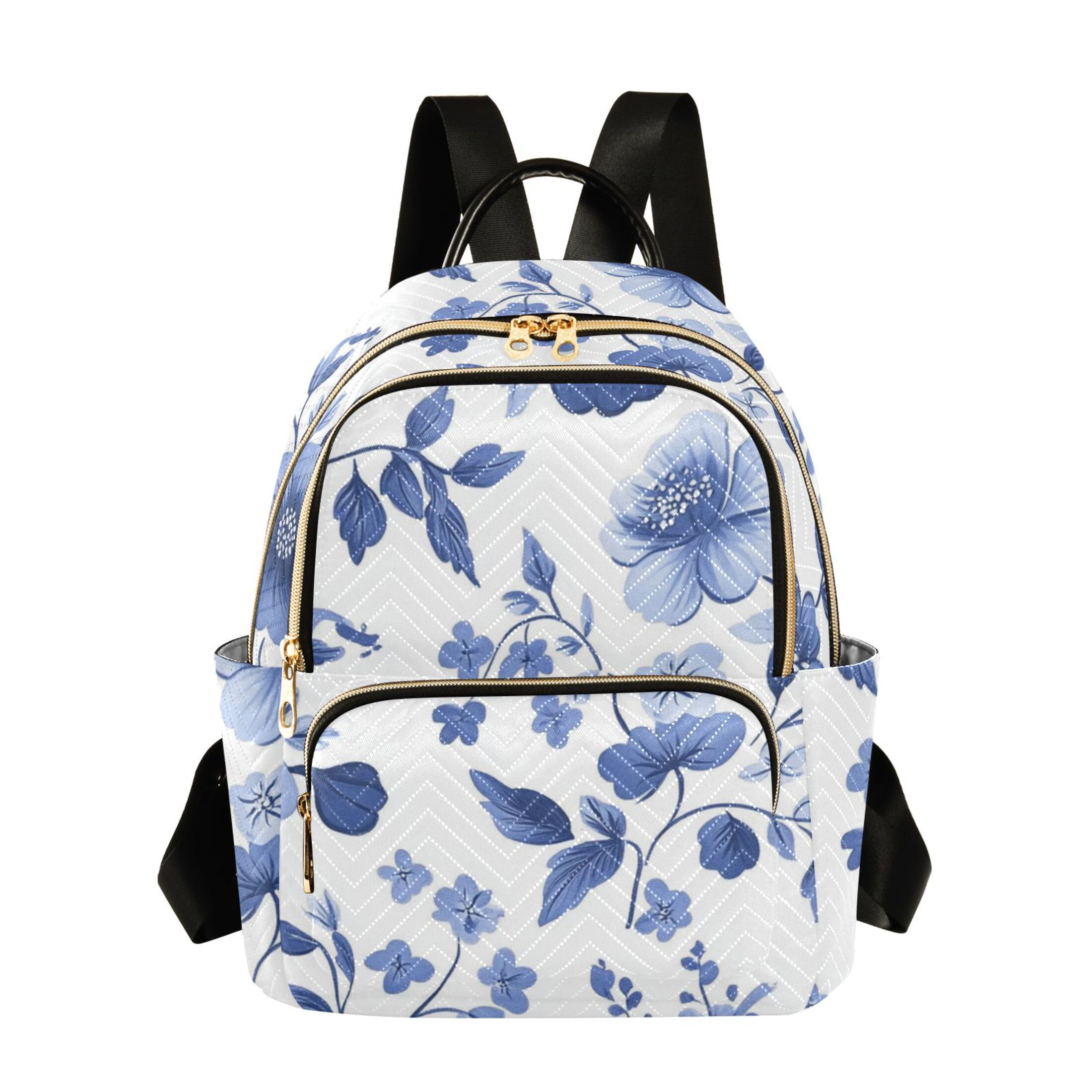 Blue Florals Leaves Pastel Style Quilted Backpack Fashion Daypack ...