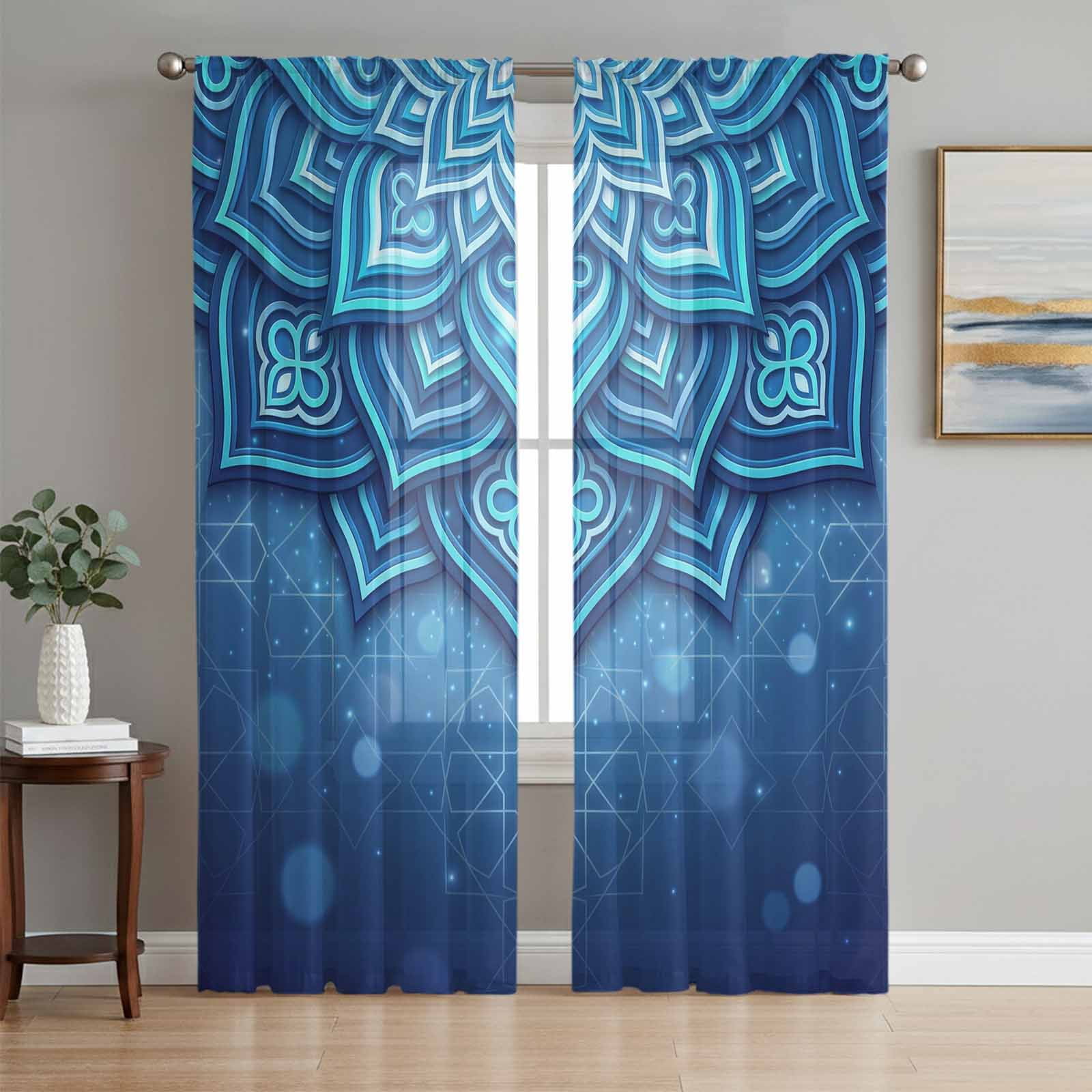Blue Florals Sheer Curtains 84 Inch Length 2 Panels Set, Modern ...