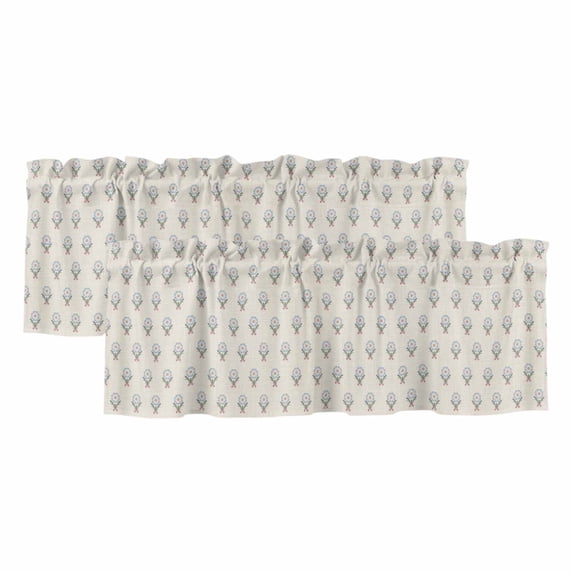 Blue Flower 2 Panels Kitchen Valance, Abstract Vintage Linen Farm Plant ...