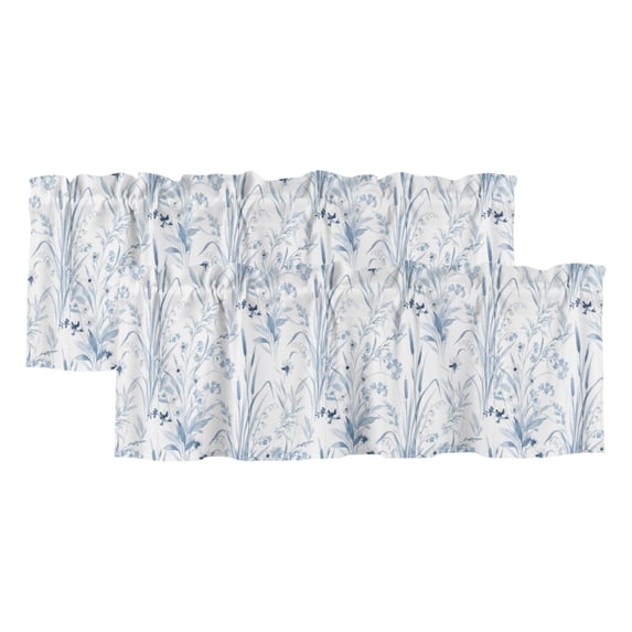 Blue Flower 2 Panels Kitchen Valance, Country Vintage Minimalist Floral ...